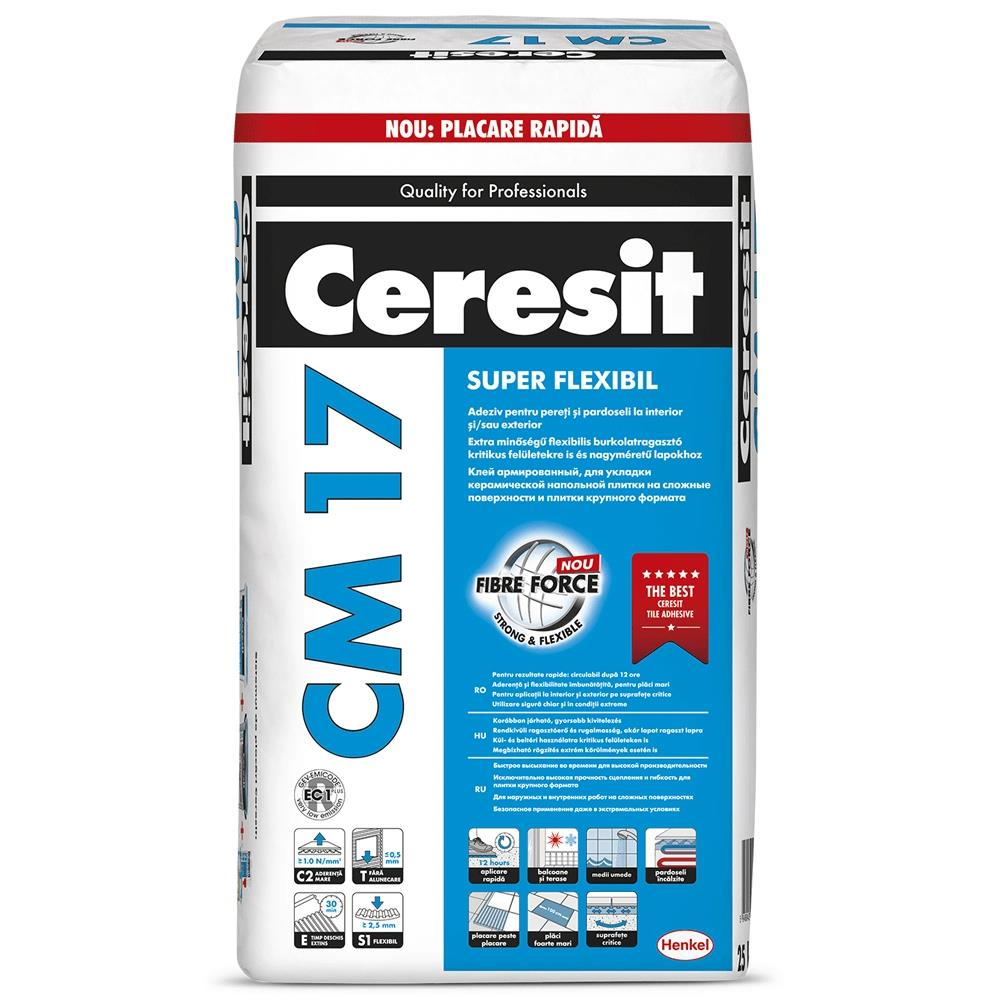 Adeziv pentru gresie si faianta Ceresit CM 17, interior / exterior, gri, 25 kg - Materiale.ro