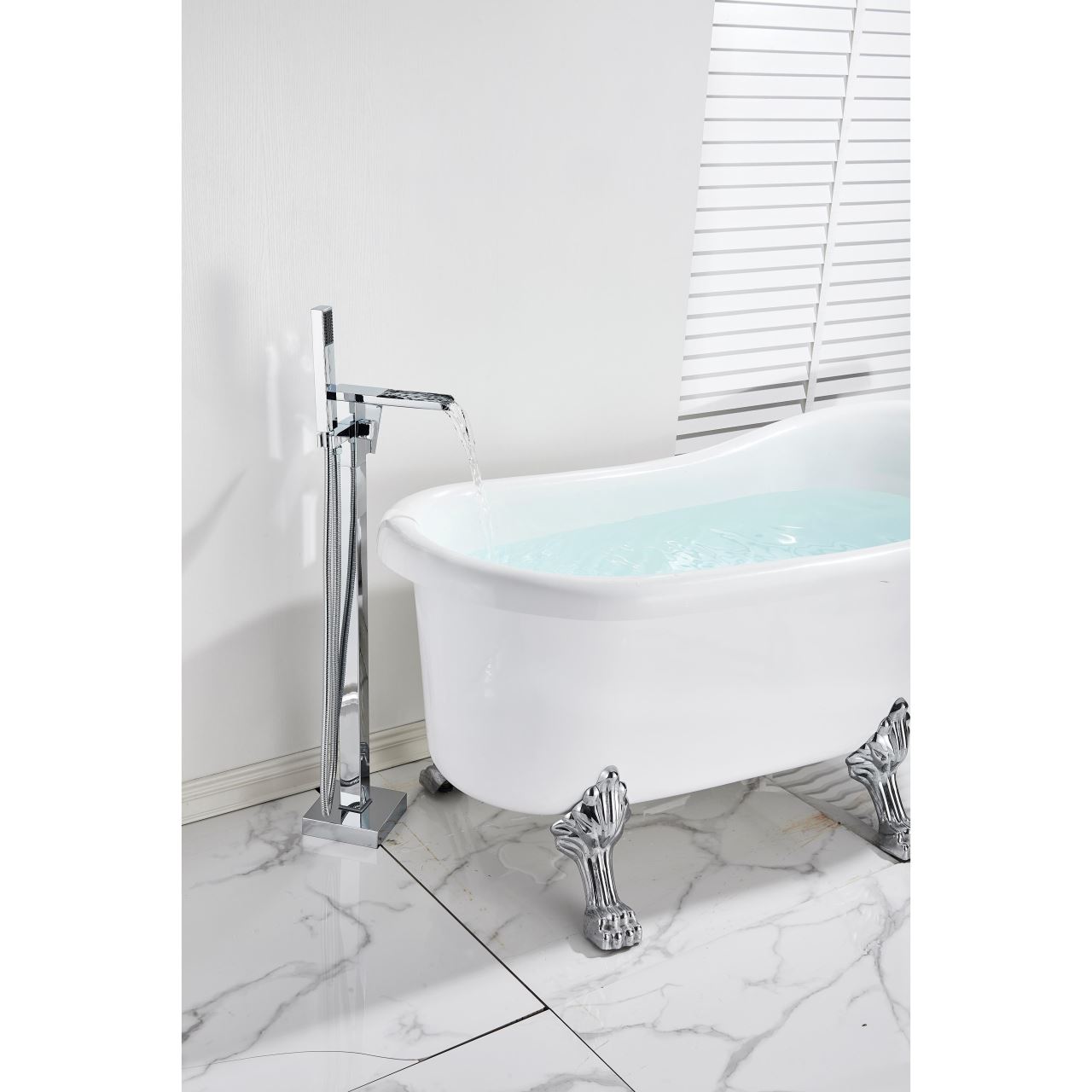 Baterie cada freestanding, design rectangular, culoare cromata, montaj ...