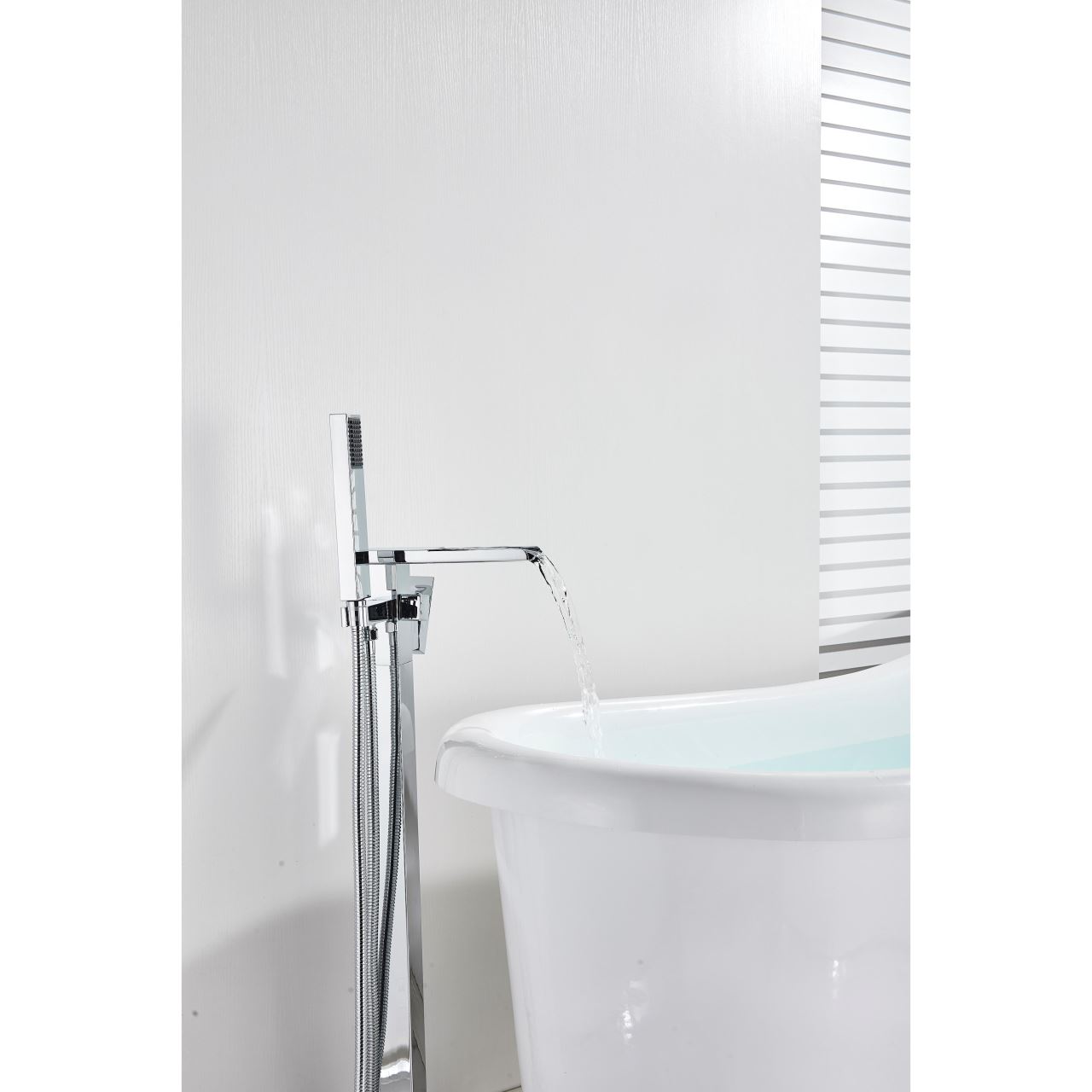 Baterie cada freestanding, design rectangular, culoare cromata, montaj ...