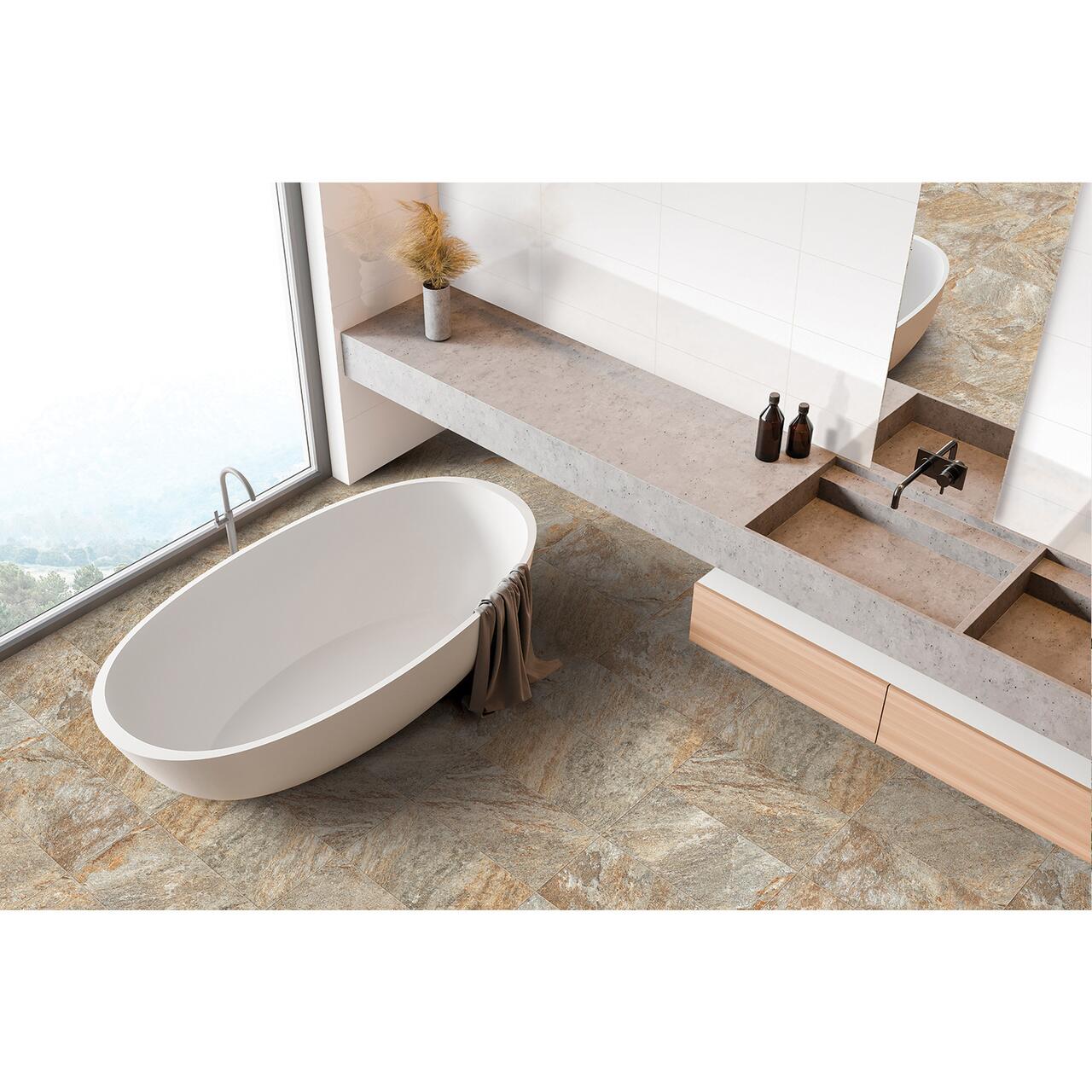 Gresie Quartz, model piatra, 6460-0267, 60 x 30 cm, culoare bej/gri ...