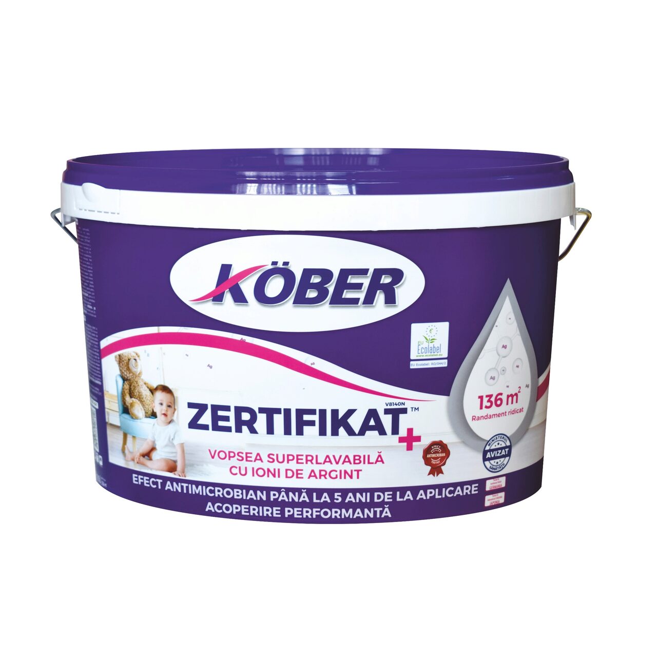 Vopsea lavabila KOBER Zertifikat Plus de interior alba 8.5 L - Materiale.ro